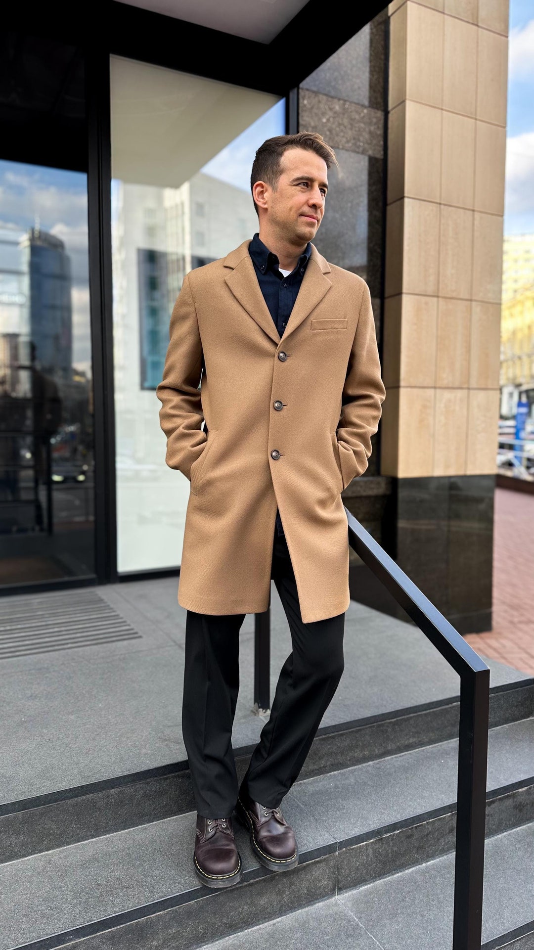 Men's Camel Wool Overcoat, Single-breasted Tailored Jacket - Etsy