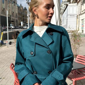 Teal Maxi Trench Coat, Blue-green Oversized Fall Spring Coat, Long ...