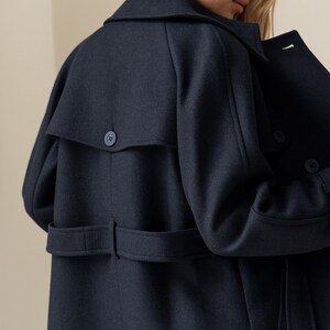 Navy Wool Trench Coat, Wool Coat Women, Long Trench Coat, Warm Lined ...