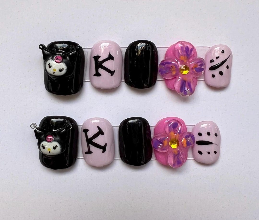 Short Square - Kuromi Sanrio Themed Press-on Nails With 3D Charms ...
