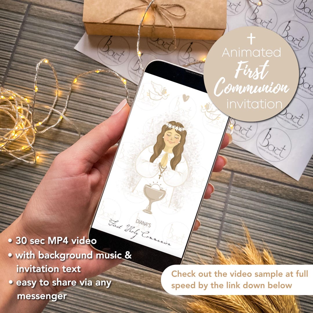 First Holy Communion Invitation Template | Animated First Communion ...
