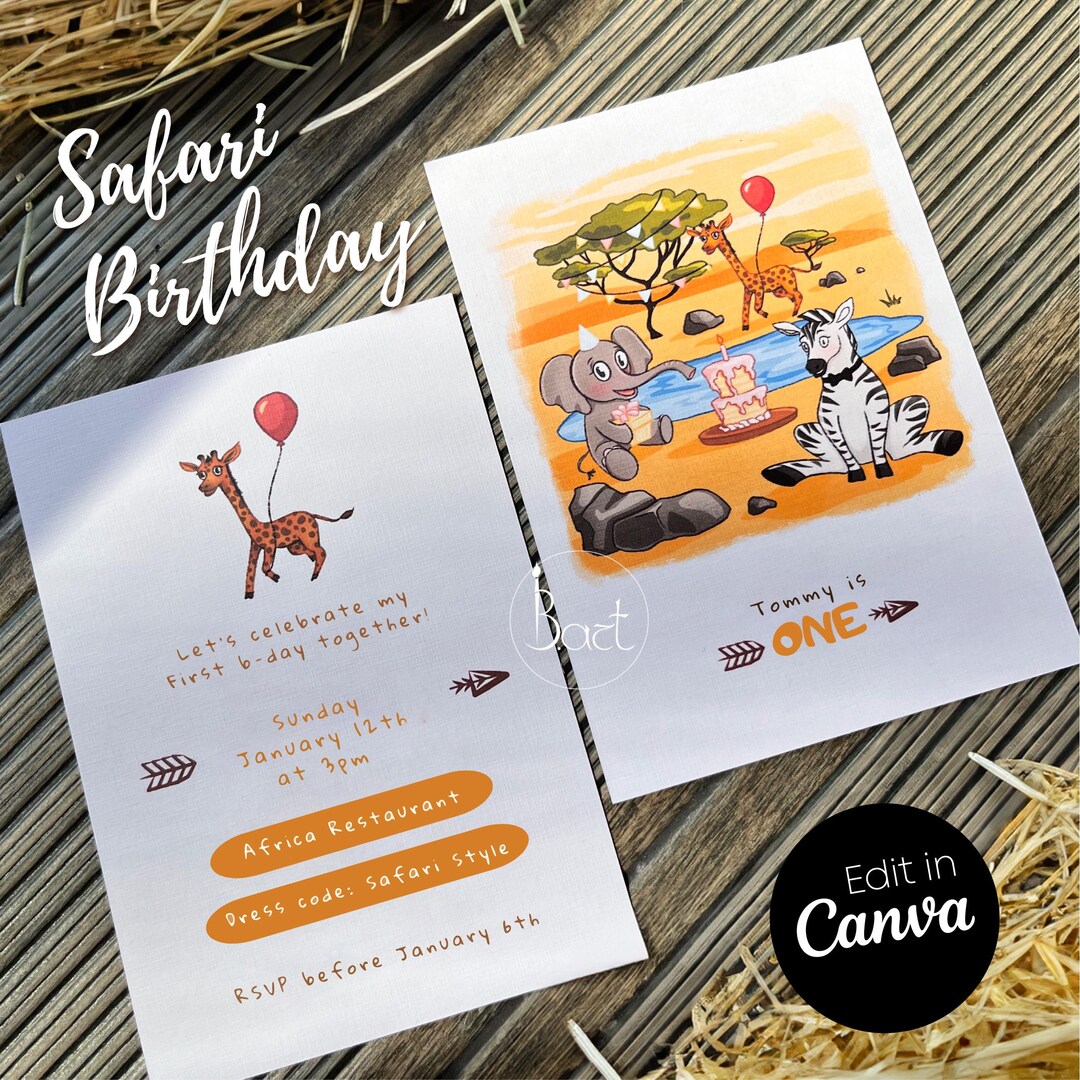 Editable Safari First Birthday Invitation Template | Wild One 1st ...