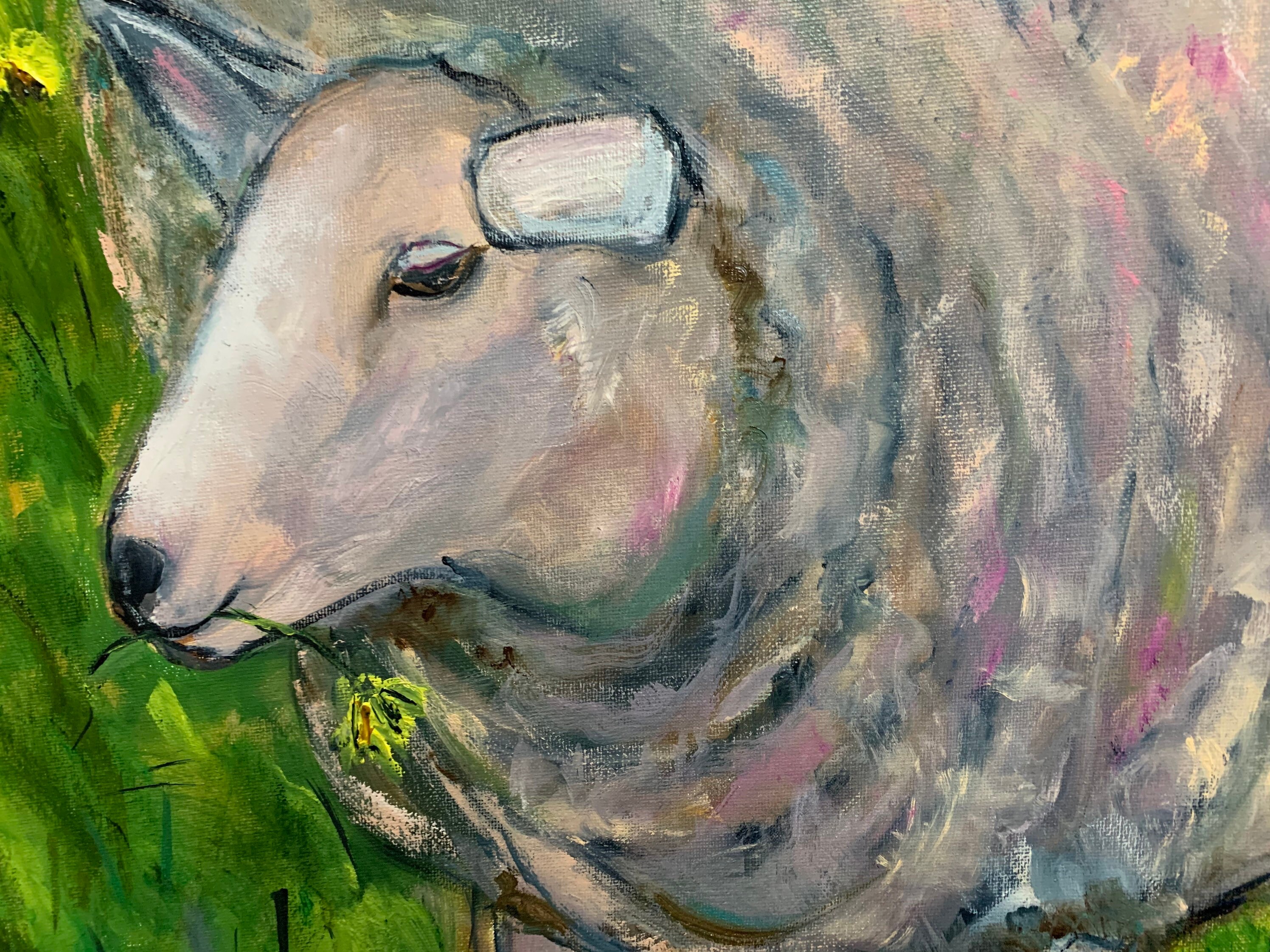 Sheep in the field flowers meadow. original oil painting on | Etsy