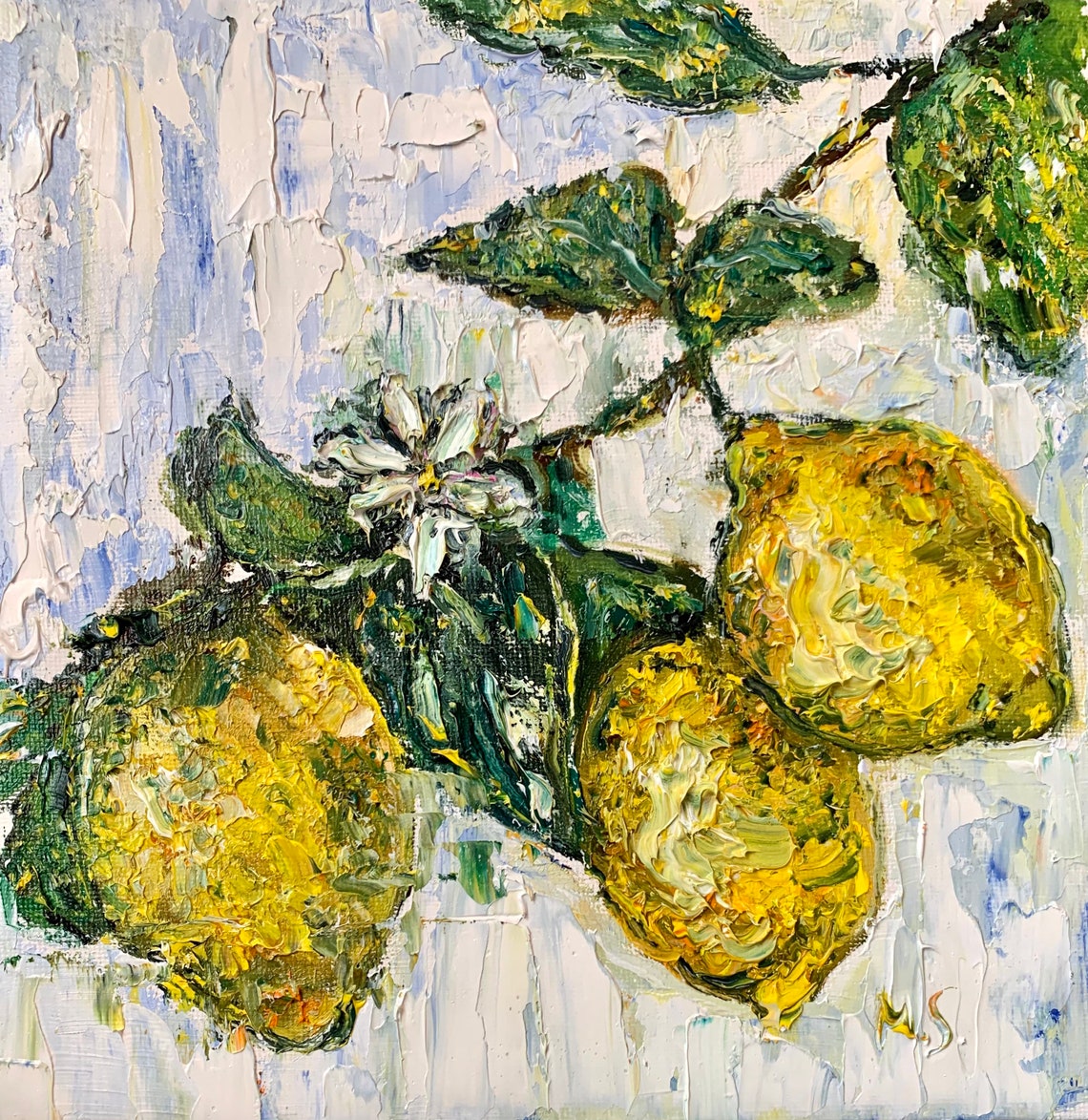 Lemons. Italian style. Original oil on canvas 88 inches | Etsy