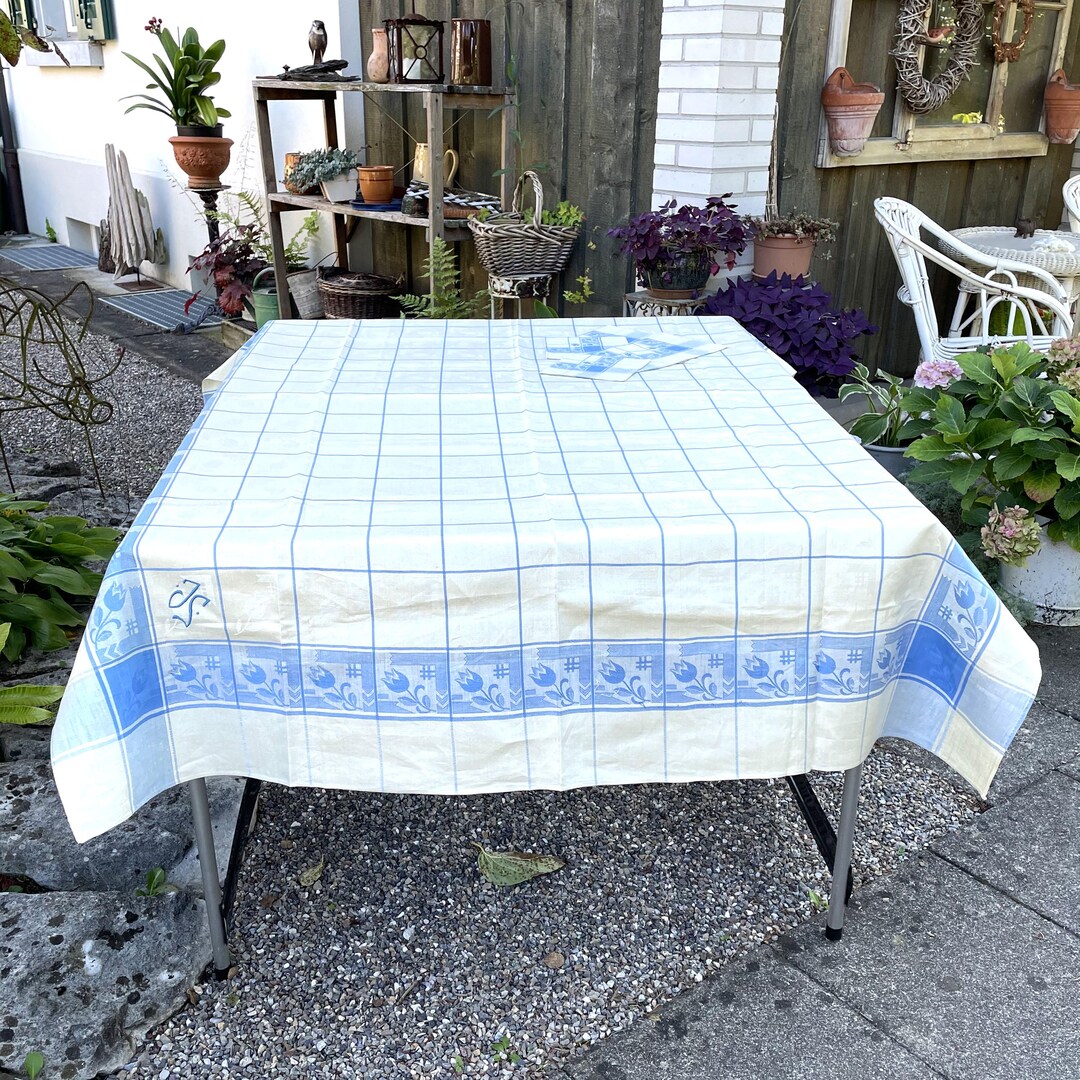 1920s Tablecloth Natural Linen Art Deco Era Pure Linen Blue-white - Etsy