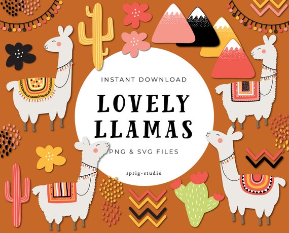 Llama Clipart Alpacas Cute Llamas Llama Party Alpaca | Etsy