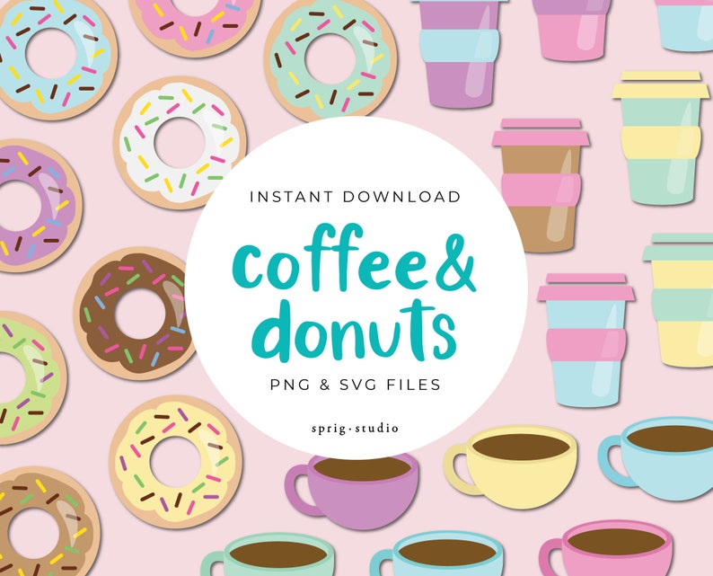 Coffee and Donut Clipart, Donut Clipart, Mugs, Cups, Coffee, Food ...
