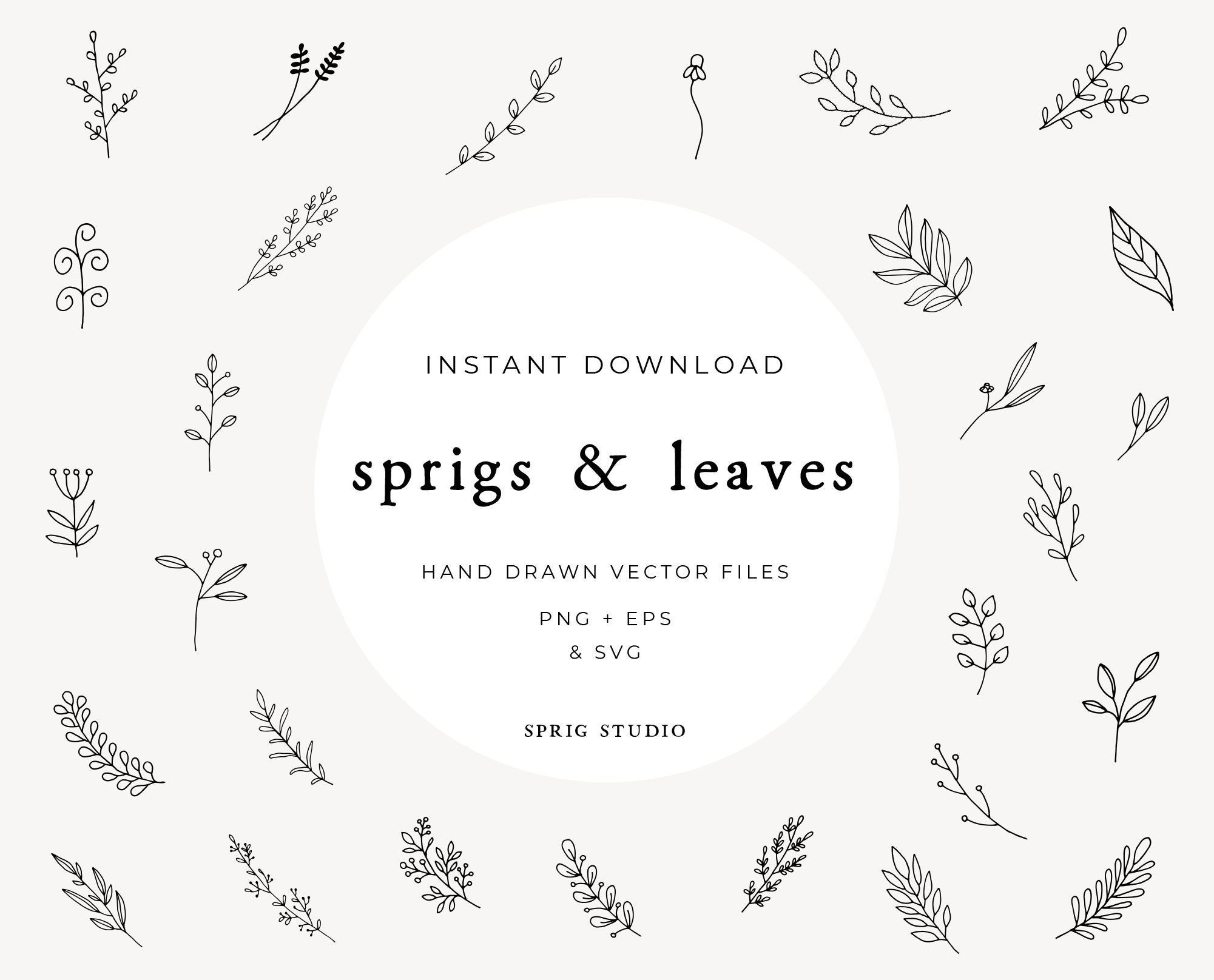 Hand Drawn Leaves & Sprigs Elements - Handdrawn Leaf Clipart, Leaf Clip ...