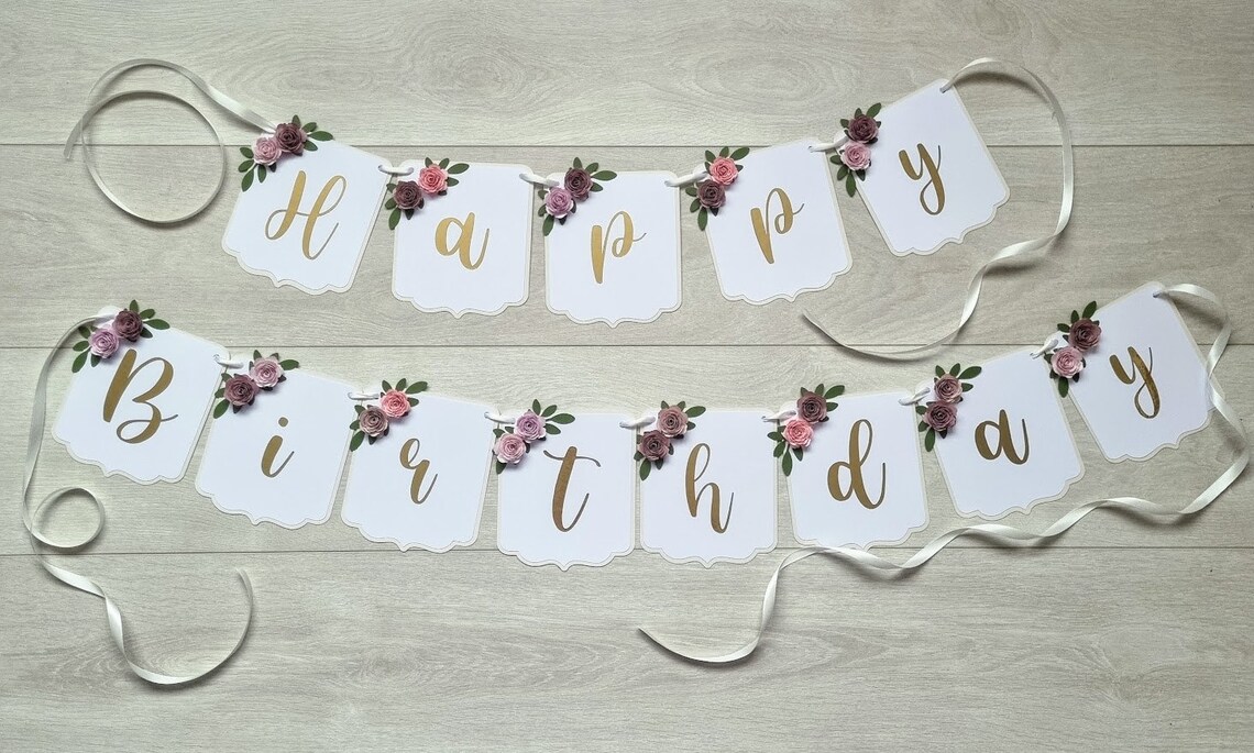 Happy Birthday Banner/ Floral Happy Birthday Banner/ - Etsy