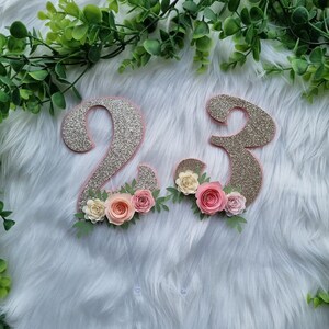 Cake Topper, Floral Number Cake Topper: Glitter Celebration Decor - Etsy
