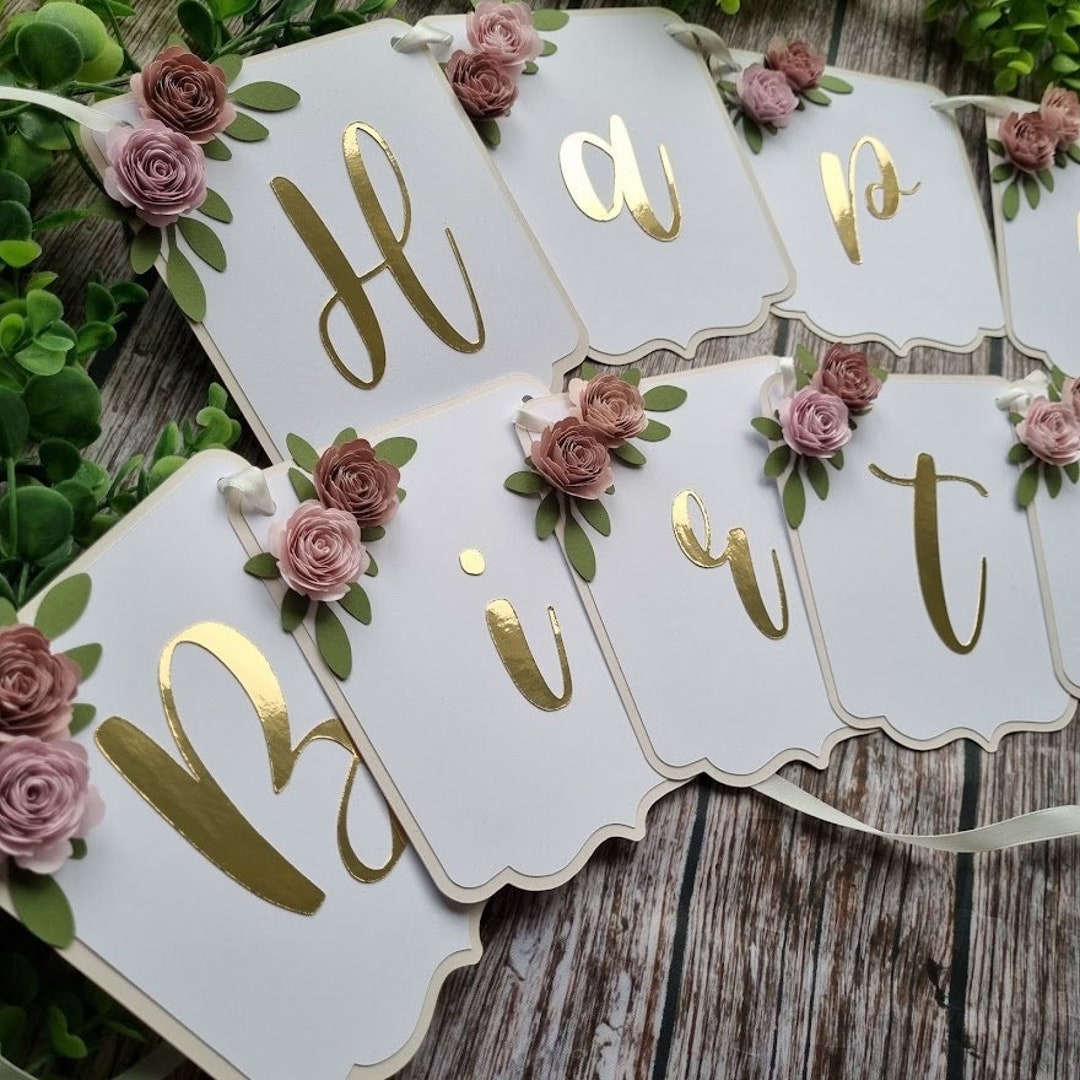 Happy Birthday Banner/ Floral Happy Birthday Banner/ Personalised ...