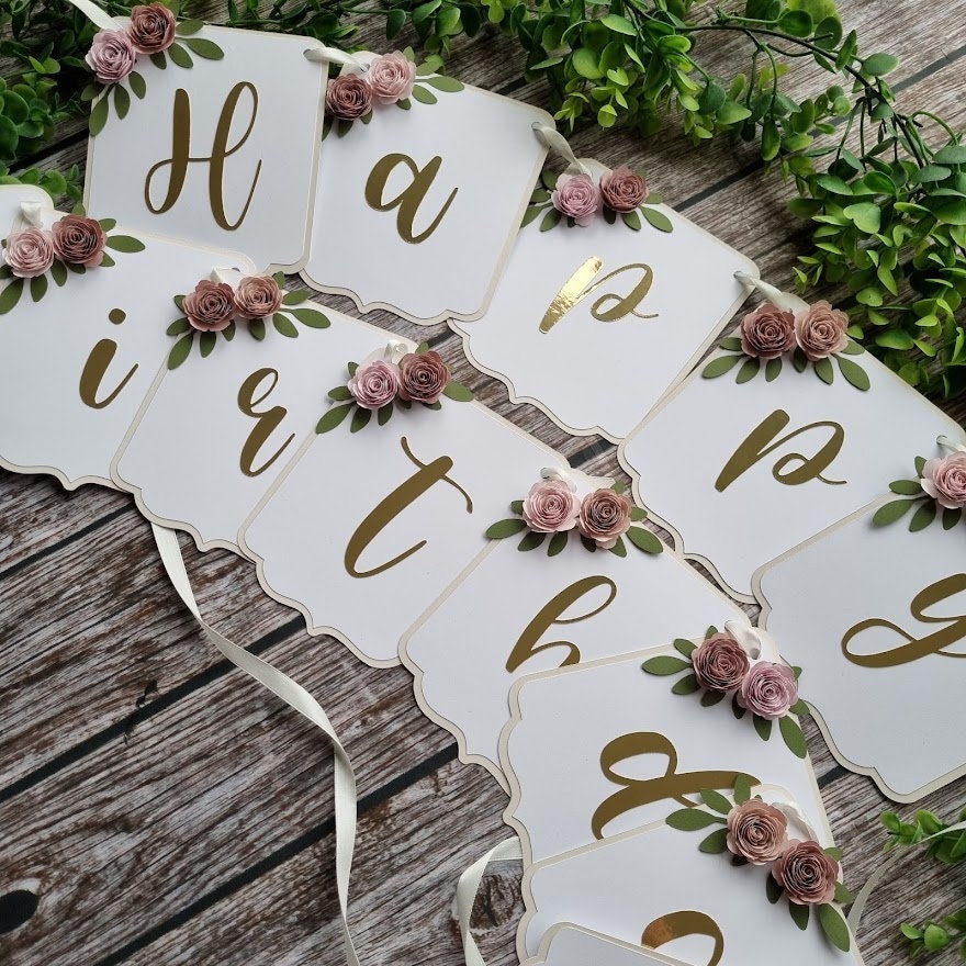 Happy Birthday Banner/ Floral Happy Birthday Banner/ - Etsy