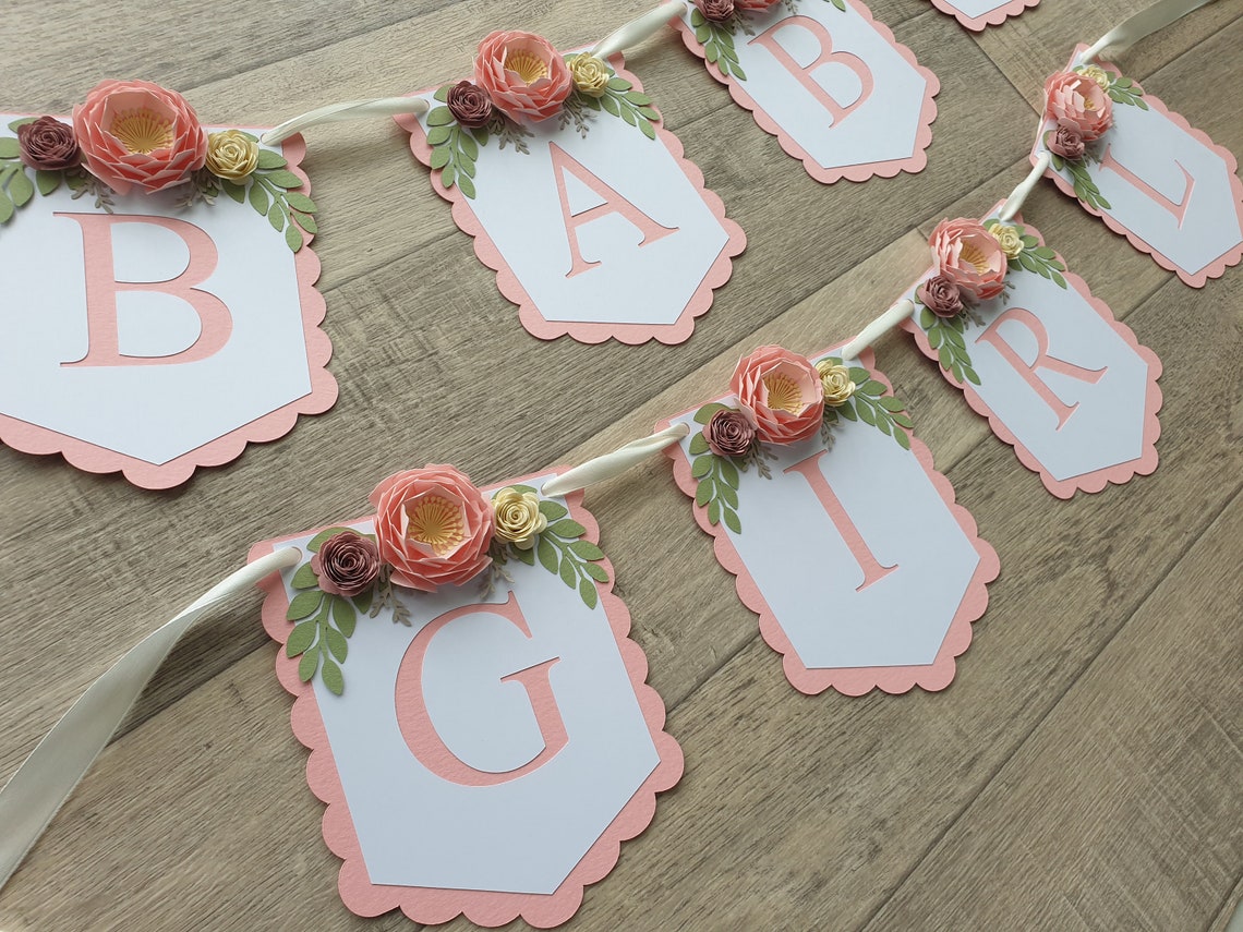 Floral baby girl banner. Personalised baby shower banner . | Etsy