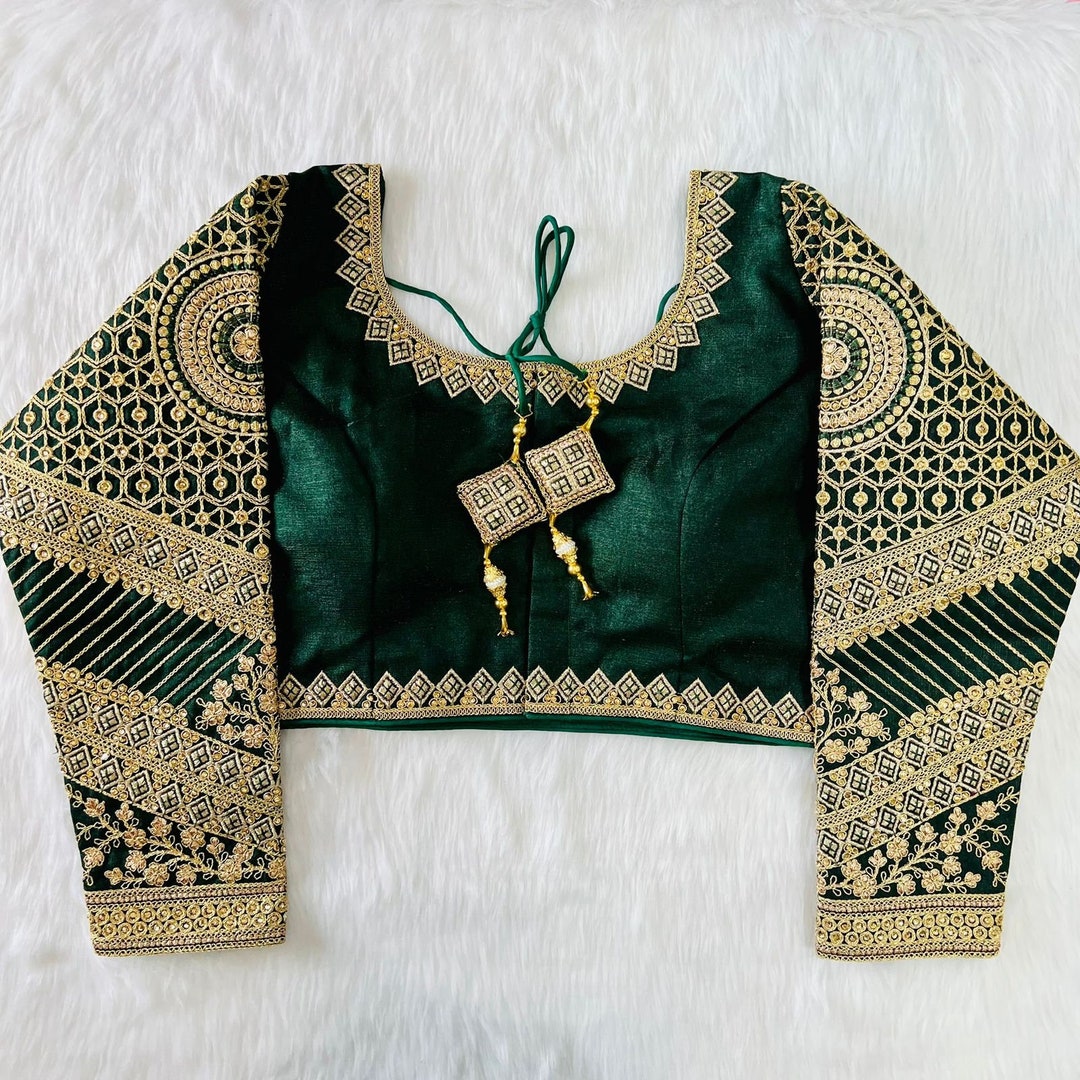 21 Inch Long Sleeve Plus Big Size Choli Full Stitched Blouse Heavy ...