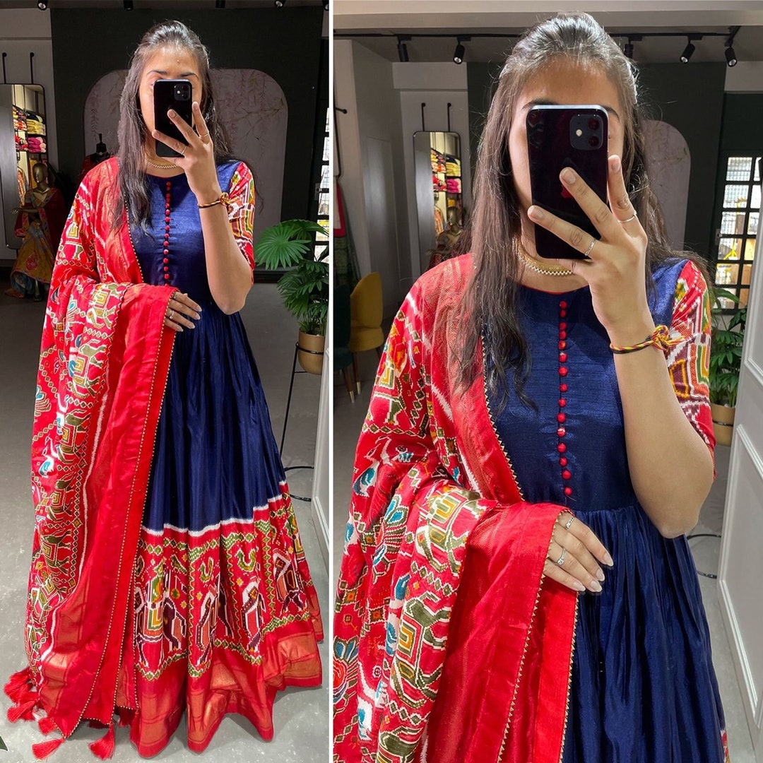 Indian Silk One Piece Gown With Dupatta Pakistani Traditional Suits ...