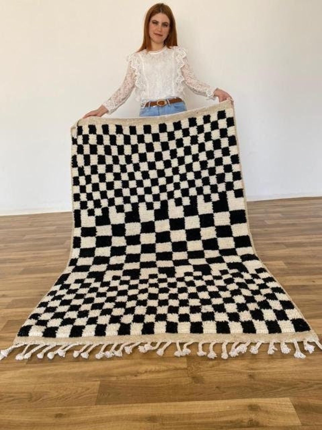 Checkred Carpet Handmade Hallway " Wool " Shaggy Carpet Checkerboard ...