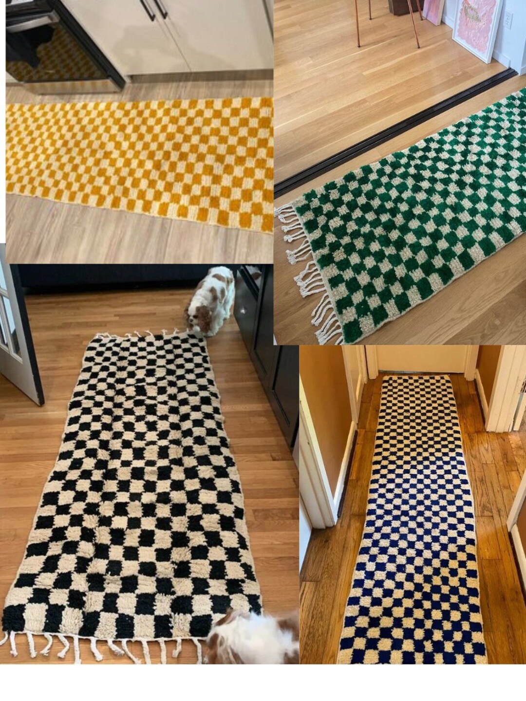 Stunning Check Runner Rug Handmade Hallway Shag Area Soft Wool Entryway ...