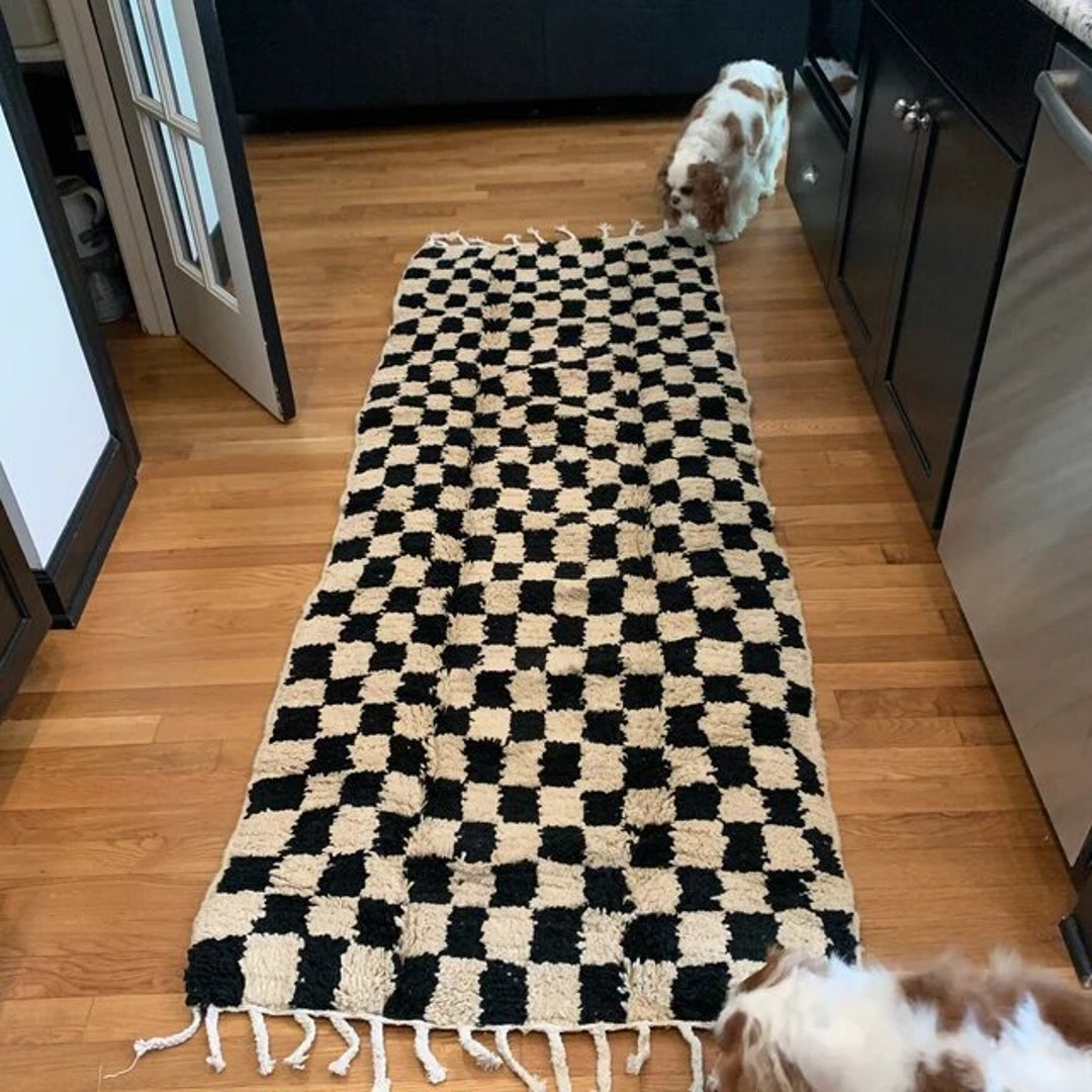 Stunning Check Runner Rug Handmade Hallway Shag Area Soft Wool Entryway ...