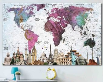 Purple World Map | Etsy