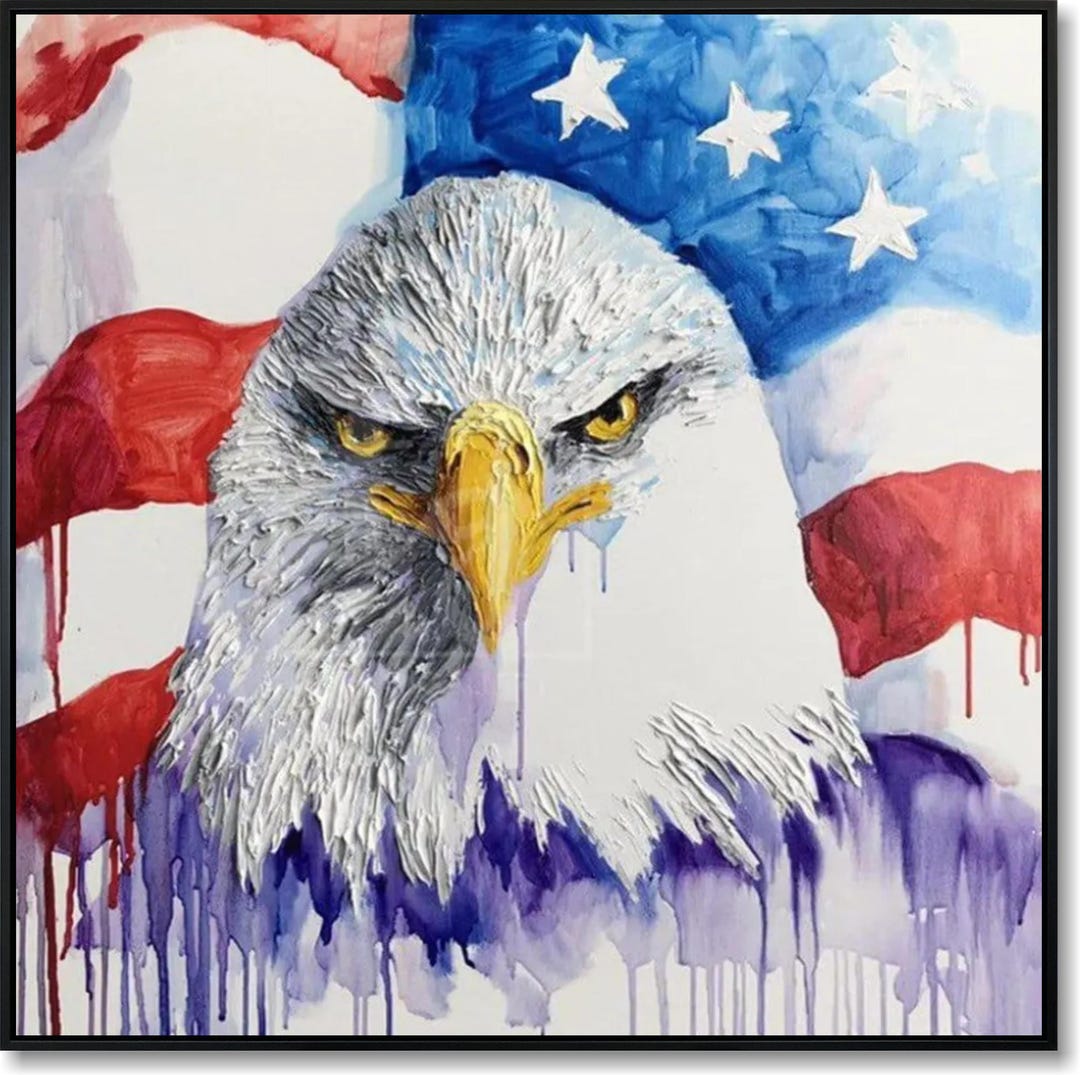 American Bald Eagle Art Patriotic Flag Painting Red White and Blue Wall ...