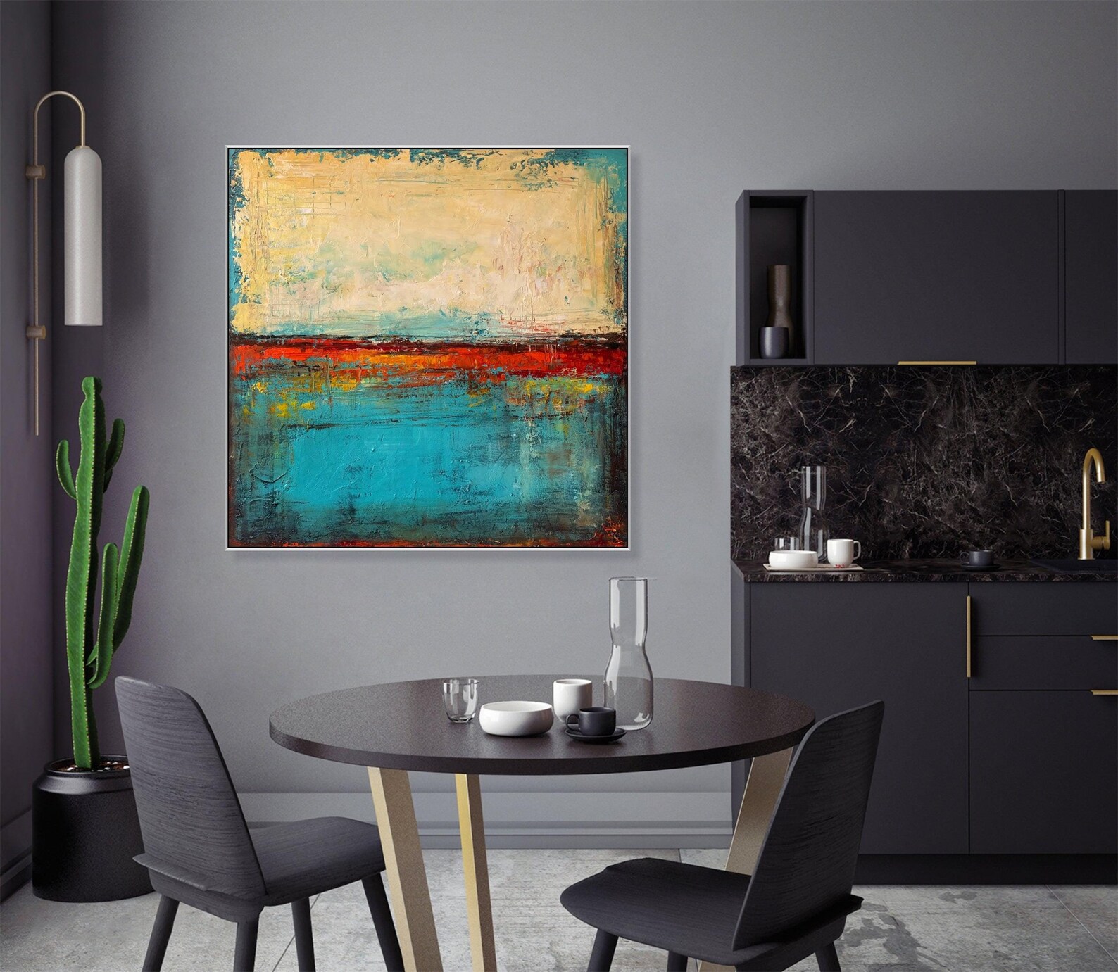 Mark Rothko Style Original Painting in Blue and Beige Colors Textured ...