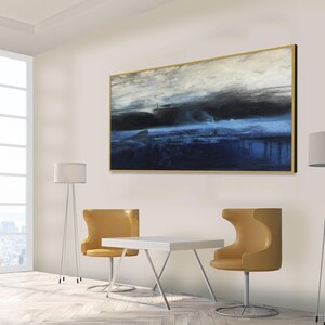 Moody Blue Abstract Landscape Art – Large Canvas Painting With Deep ...