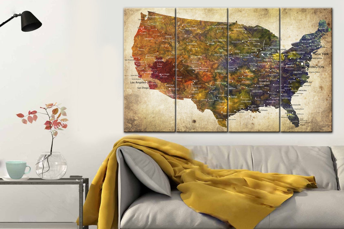 United States Map Large Wall Art USA Map Canvas Print Original - Etsy