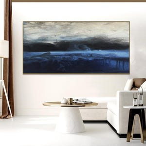 Moody Blue Abstract Landscape Art – Large Canvas Painting With Deep ...