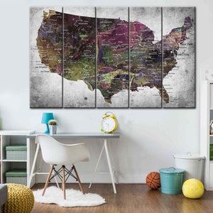 USA Map Canvas Wall Art Colorful United States Map Poster | Etsy