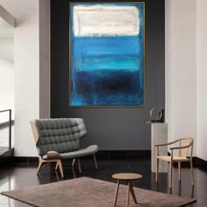 Large Rothko Style Abstract Painting: Blue and White Textured Acrylic ...