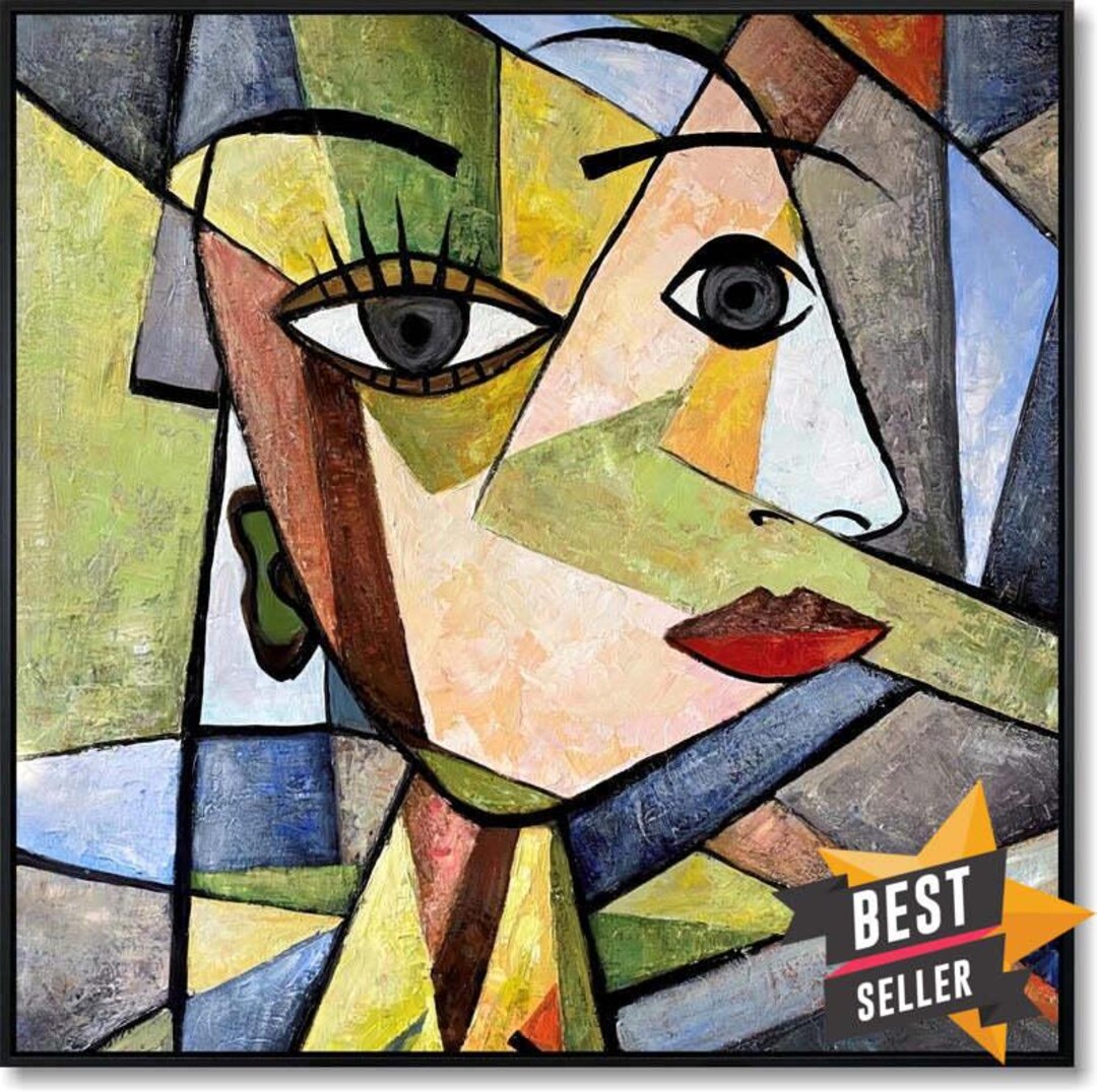 Large Original Abstract Face Painting on Canvas Cubist Portrait Picasso ...