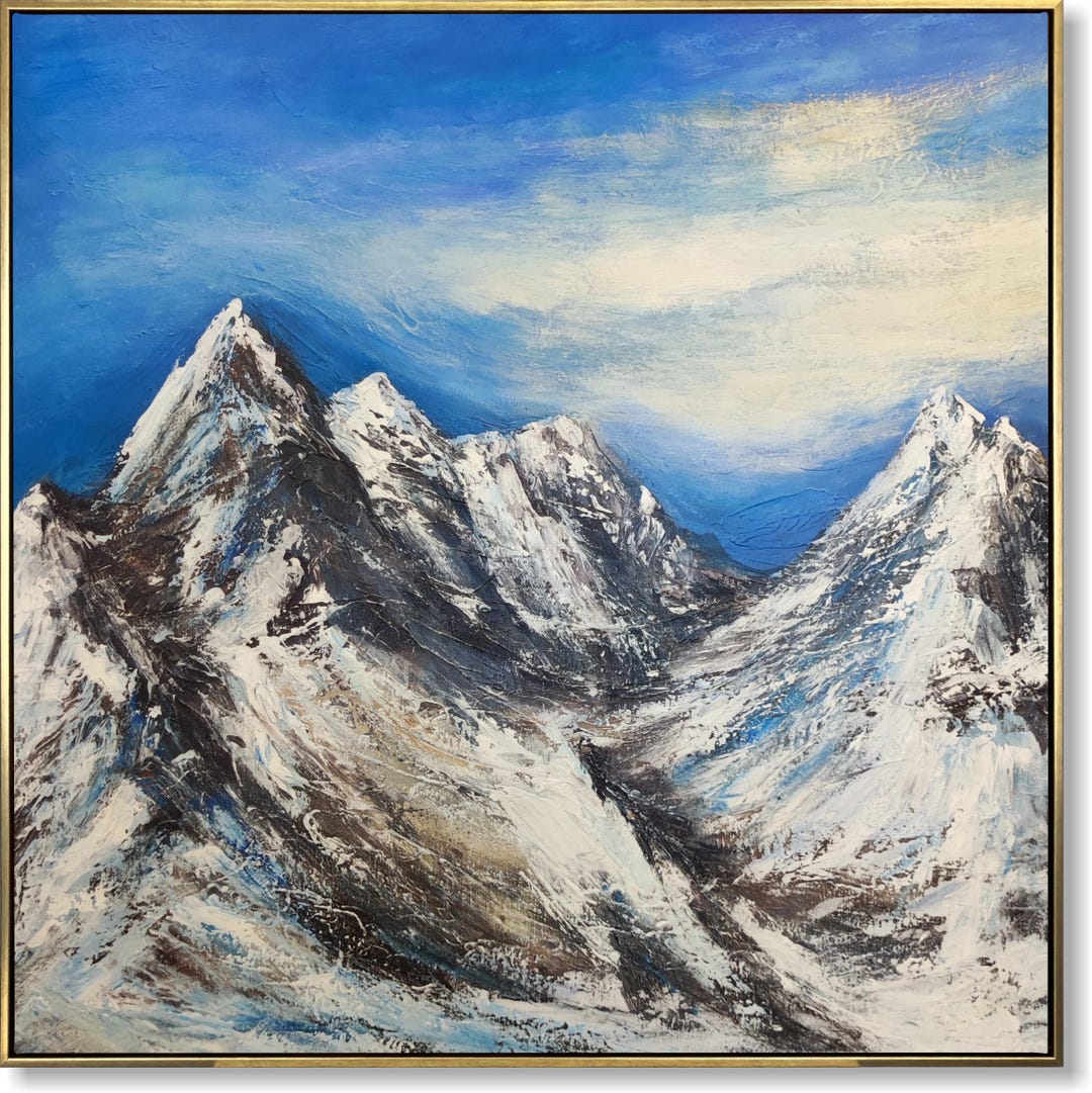 Snowy Mountains Painting: Abstract Landscape Art, Nature Inspired Home ...