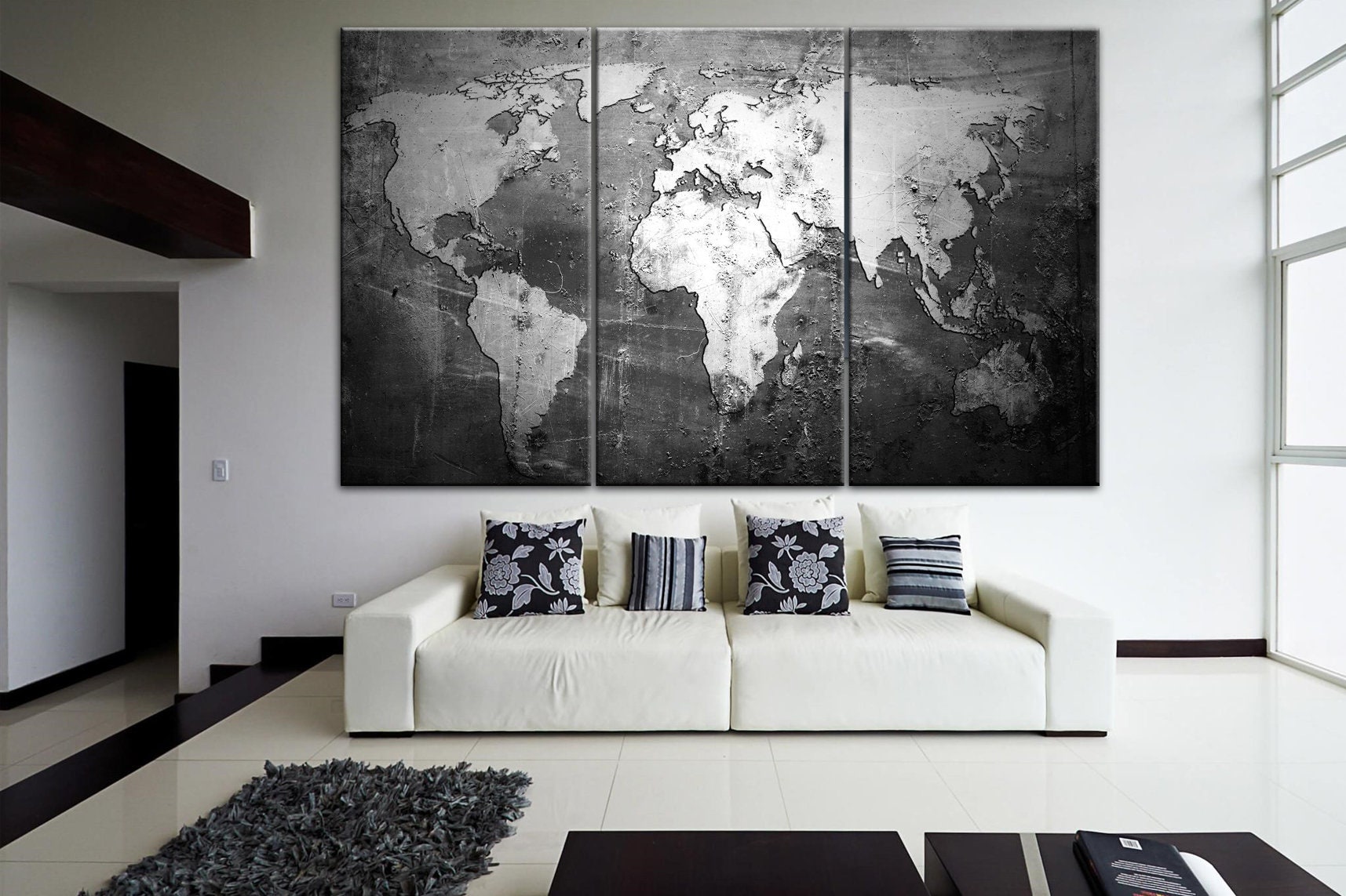Original Silver World Map Canvas Print Grey Map Poster World - Etsy