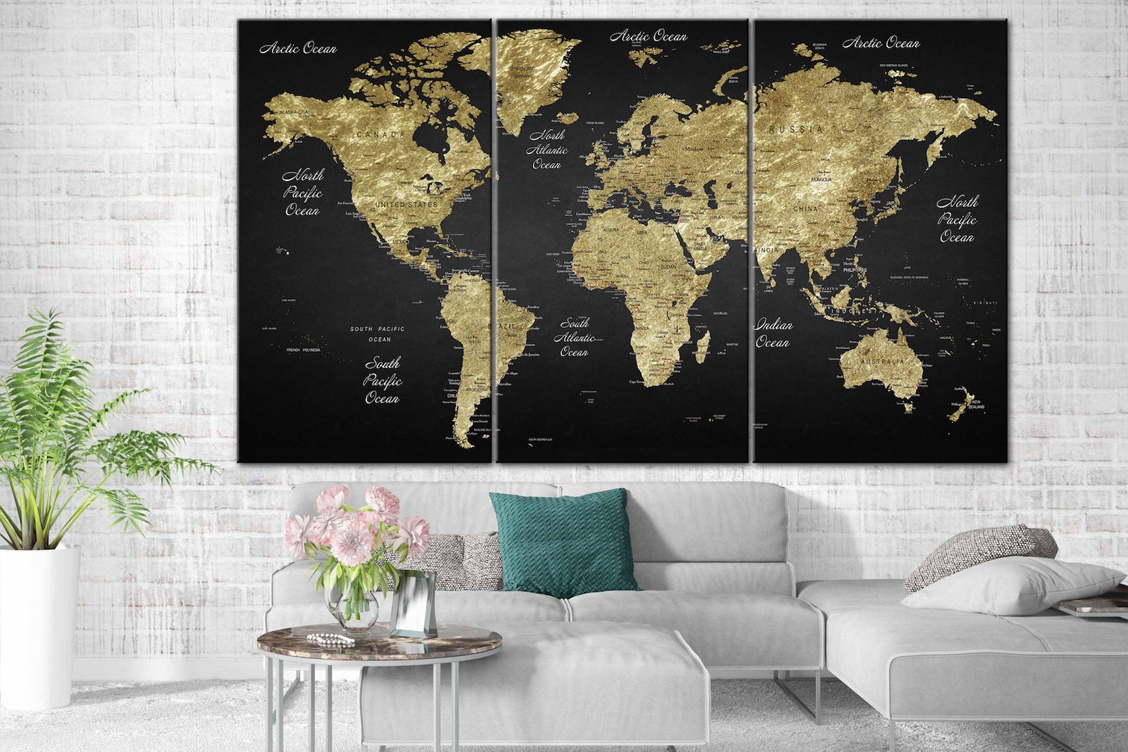 World Map Print Extremely Modern World Map Black World Map | Etsy