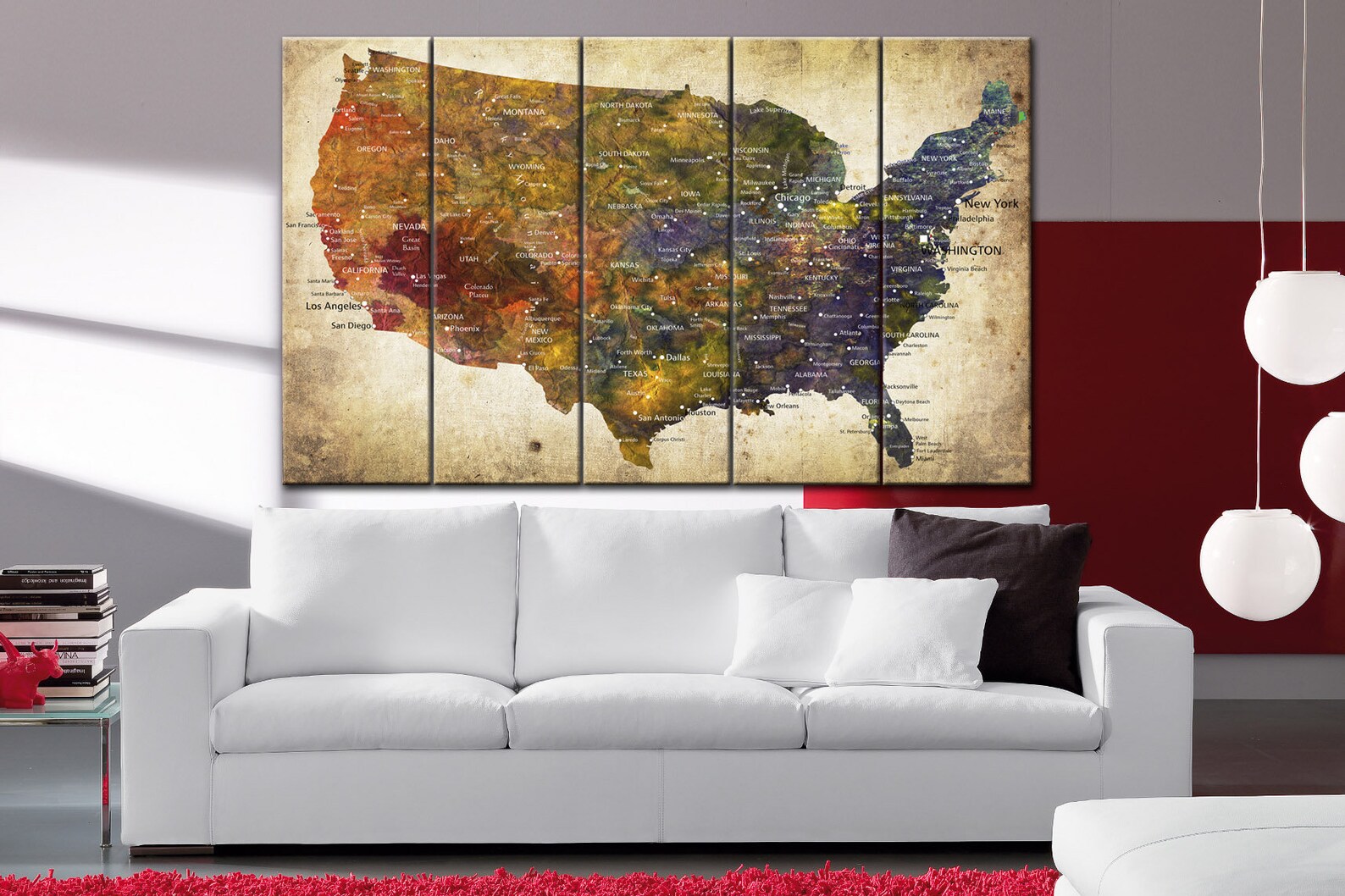 United States Map Large Wall Art USA Map Canvas Print Original - Etsy