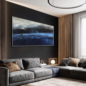 Moody Blue Abstract Landscape Art – Large Canvas Painting With Deep ...