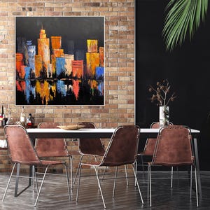 Colorful Abstract Cityscape Painting on Canvas Textured Skyline on ...