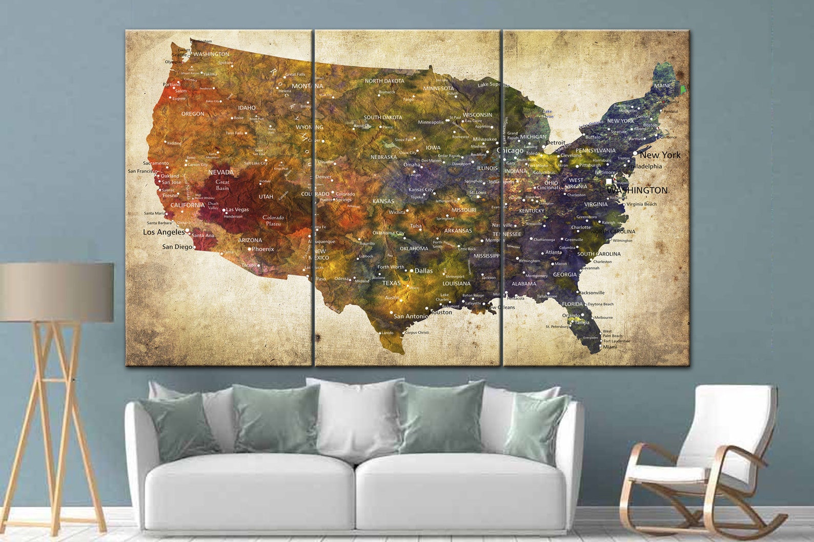 United States Map Large Wall Art USA Map Canvas Print Original - Etsy