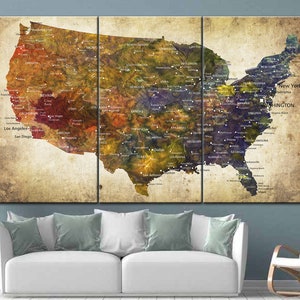 United States Map Large Wall Art USA Map Canvas Print Original Travel ...
