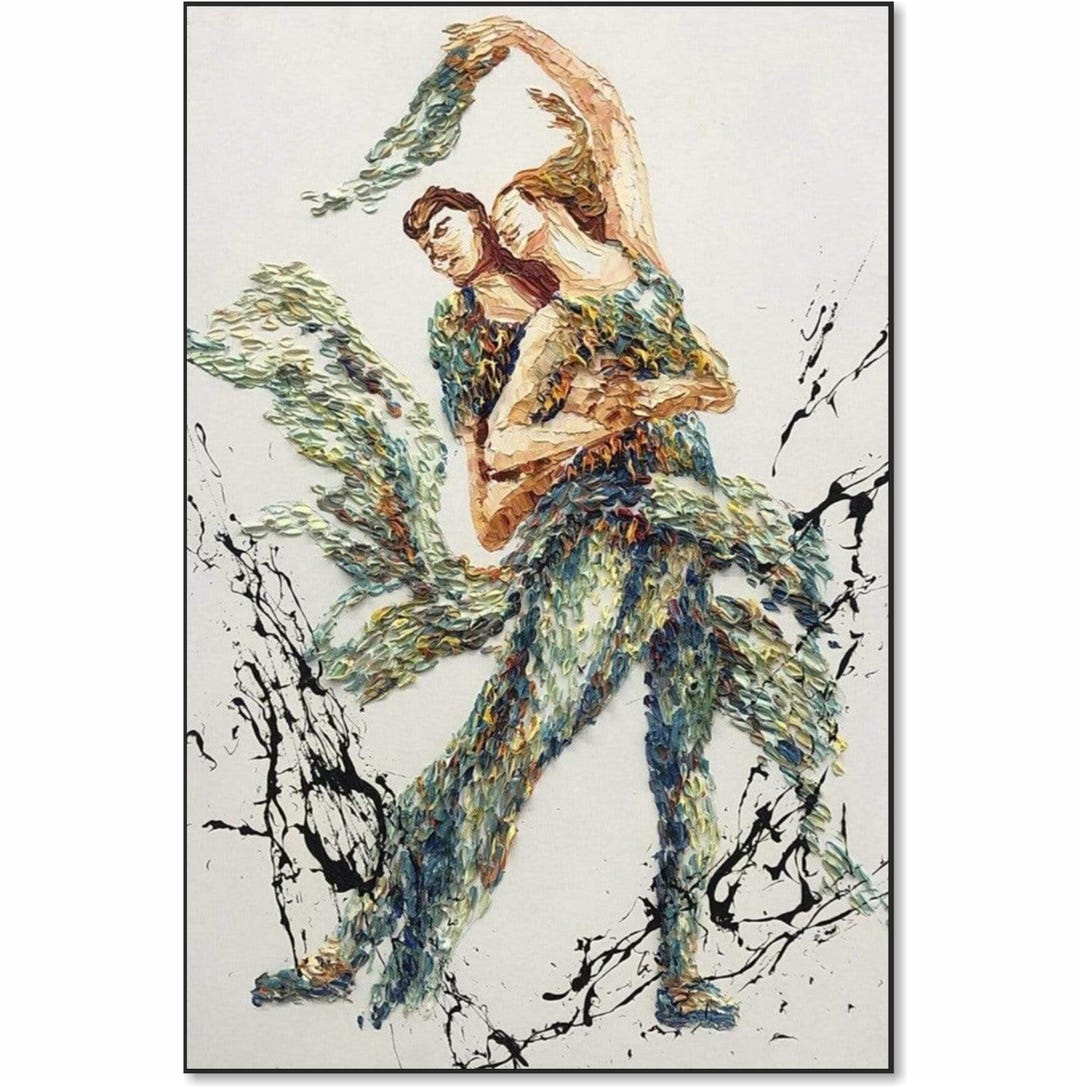 Abstract Couple Dance Painting: Modern Lovers Art, 28x20" Canvas - Etsy