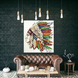 Native American Chief Art Colorful Tribal Headdress Painting Indigenous ...