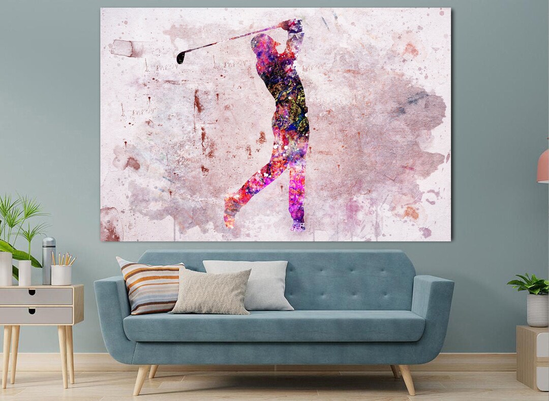 Abstract Golf Player Print on Canvas Golfer Silhouette Wall Art ...