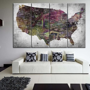 USA Map Canvas Wall Art Colorful United States Map Poster Modern Multi ...