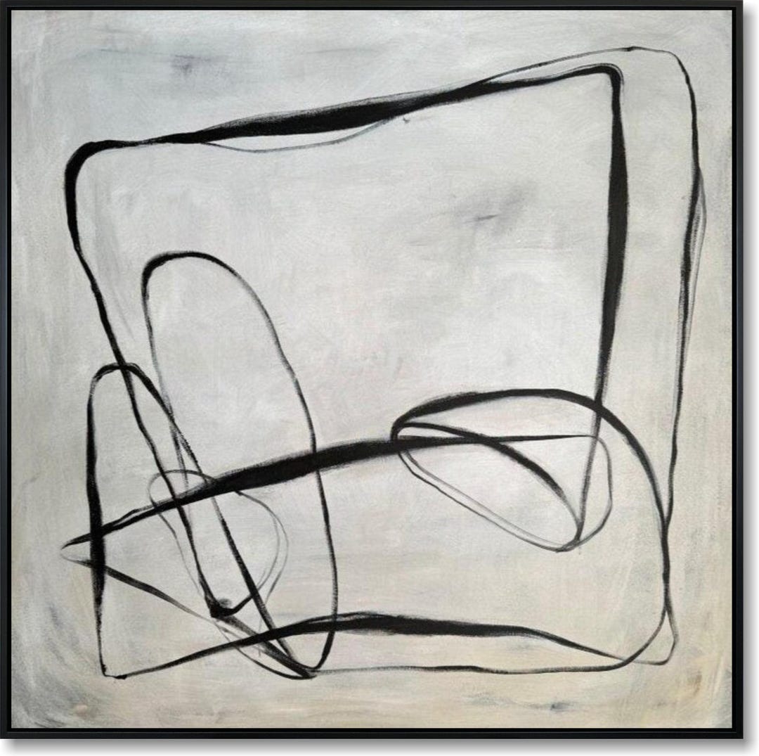 Large Abstract Sharp Lines Oil Painting on Canvas Monochrome Dynamic ...