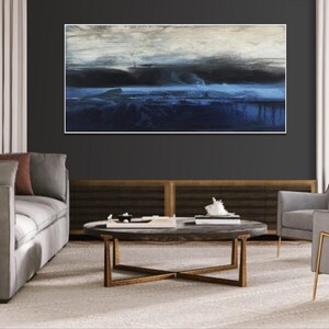 Moody Blue Abstract Landscape Art – Large Canvas Painting With Deep ...