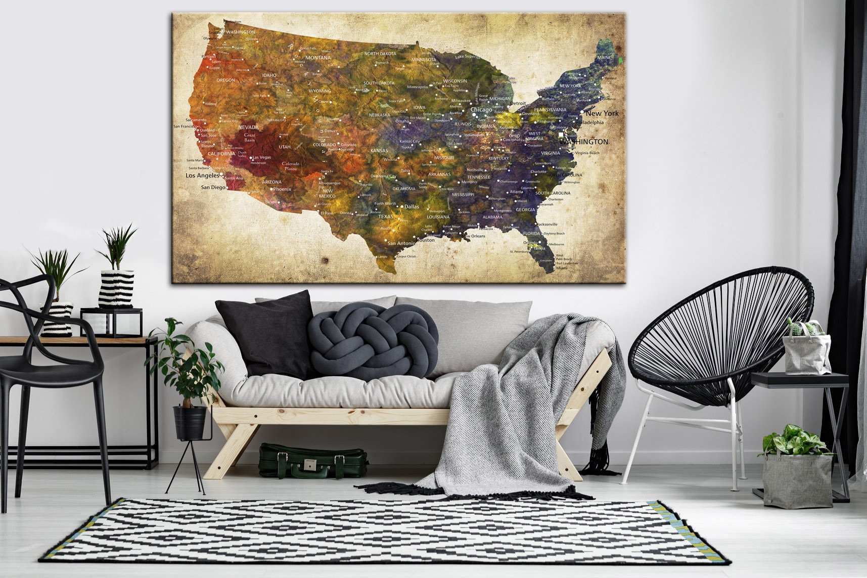 United States Map Large Wall Art USA Map Canvas Print Original - Etsy