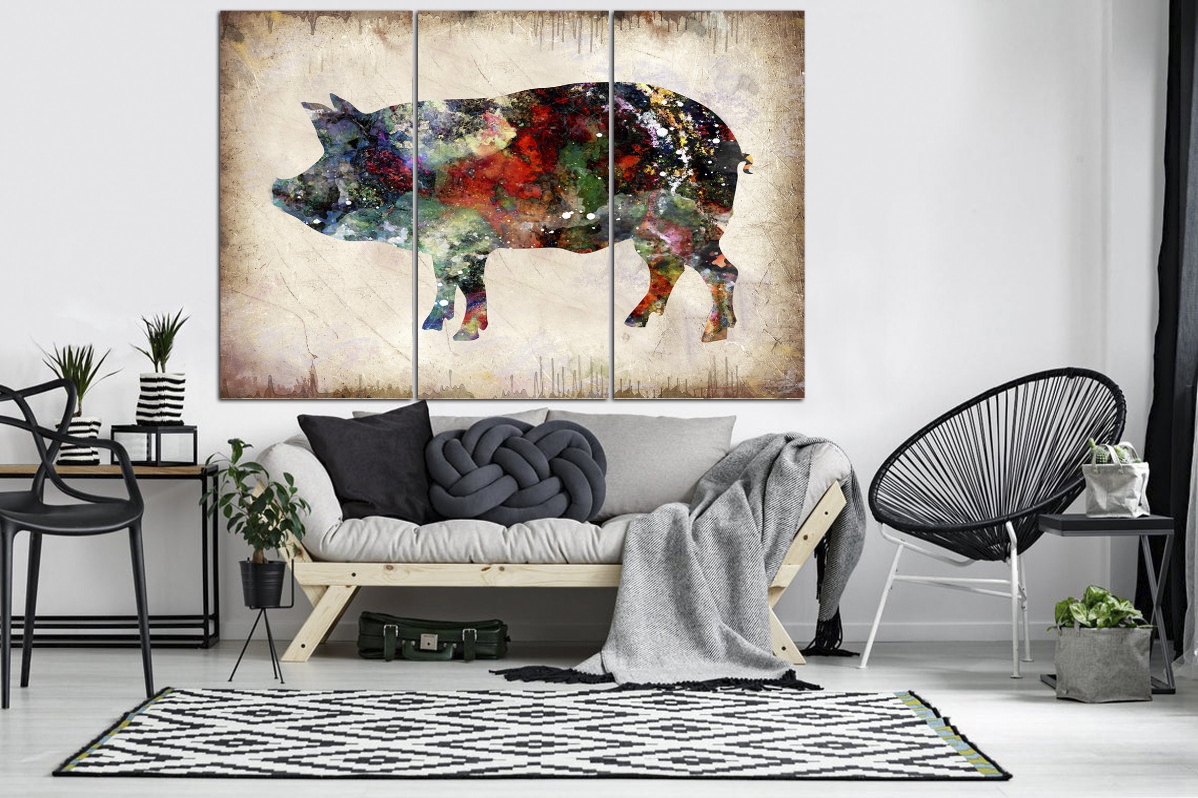 Pig Canvas Art Farmhouse Pet Print Pig Fine Art Multi Panel | Etsy