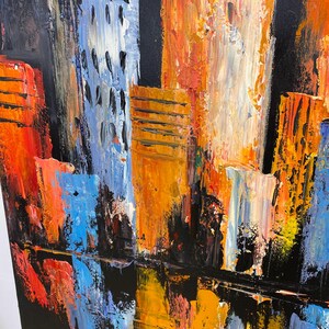 Colorful Abstract Cityscape Painting on Canvas Textured Skyline on ...