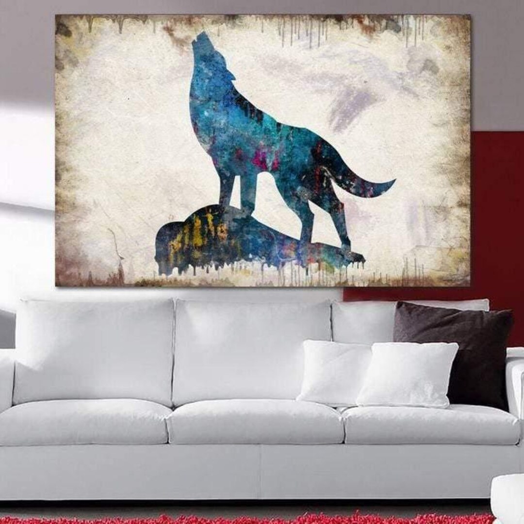 Howling Wolf Canvas Print – Abstract Silhouette Wildlife Art, Rustic ...