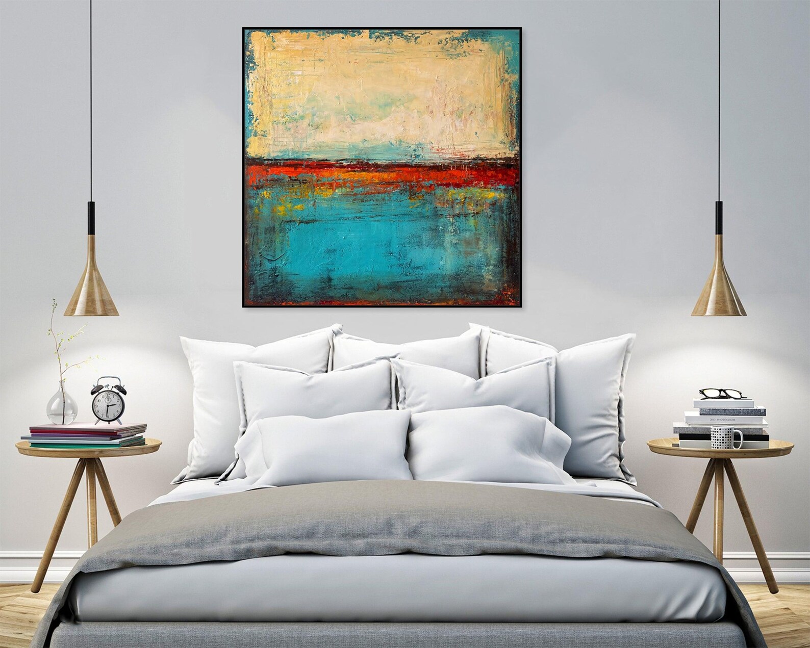 Mark Rothko Style Original Painting in Blue and Beige Colors Textured ...